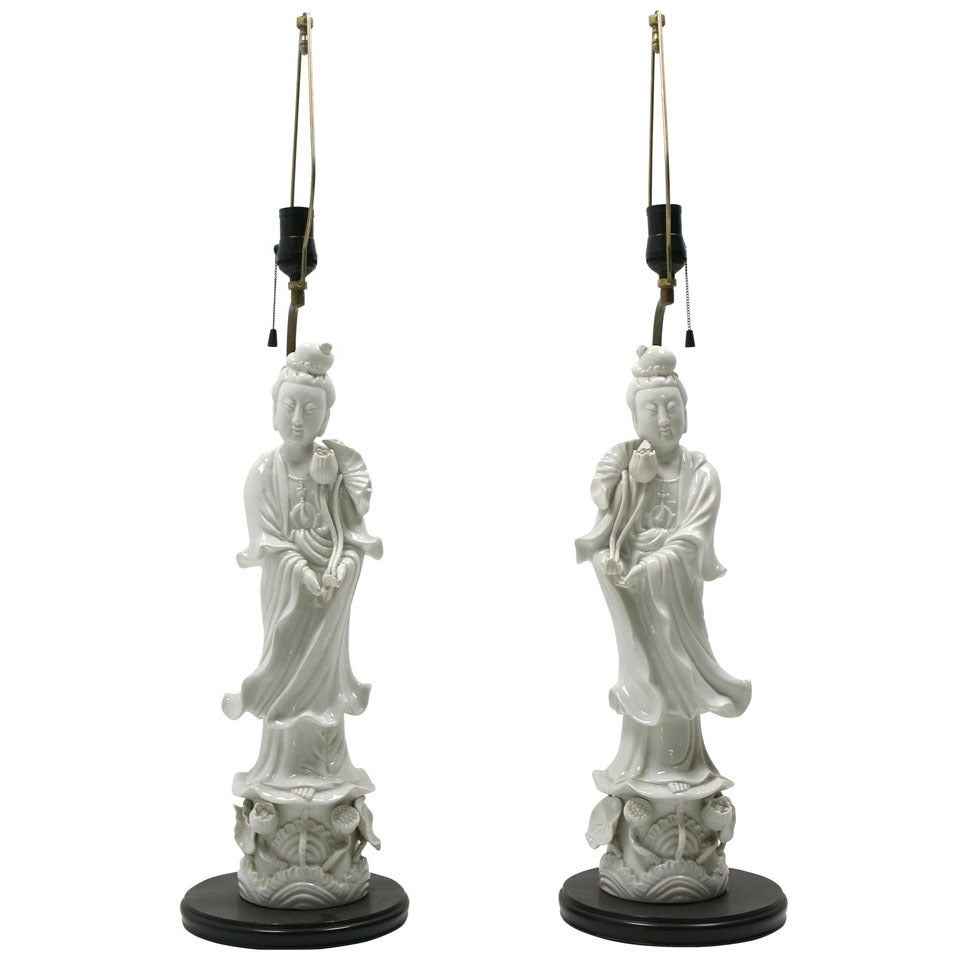 Pair of Blanc de Chine Kuan Yin Lamps at 1stDibs
