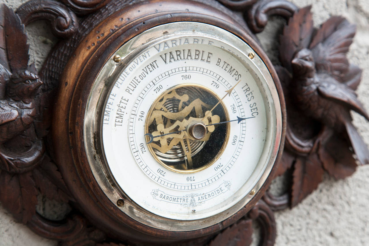 French Hand-Carved Black Forest Barometer with Thermometer at 1stDibs