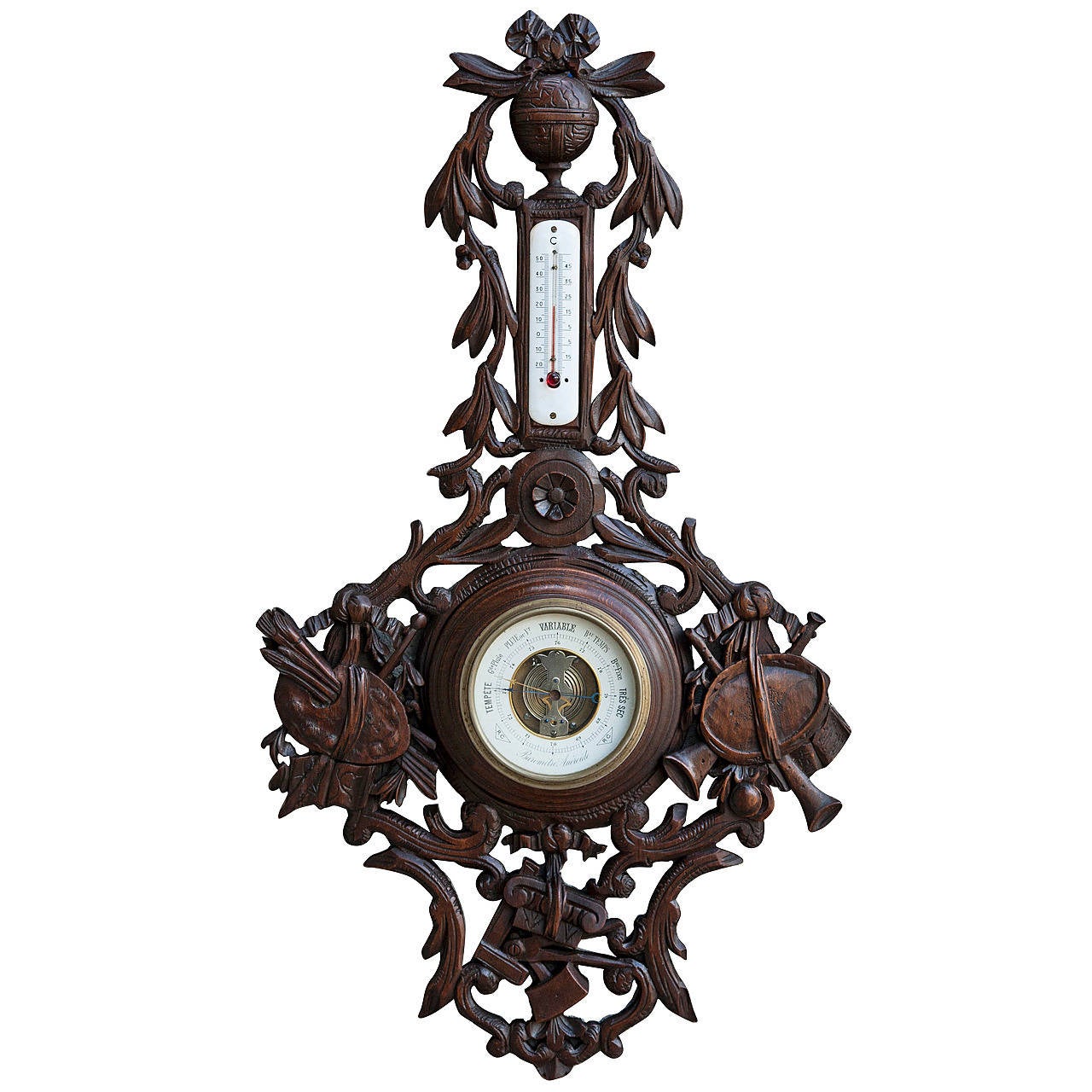 19th Century French Black Forest Barometer with Attributes of Arts and ...
