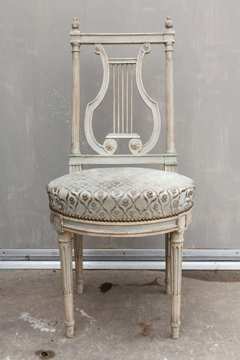 Pair of 19th Century Hand Painted and Caved Louis XVI Lyre Back Chairs ...