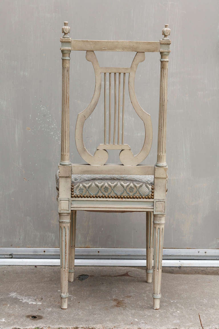 Pair of 19th Century Hand Painted and Caved Louis XVI Lyre Back Chairs ...