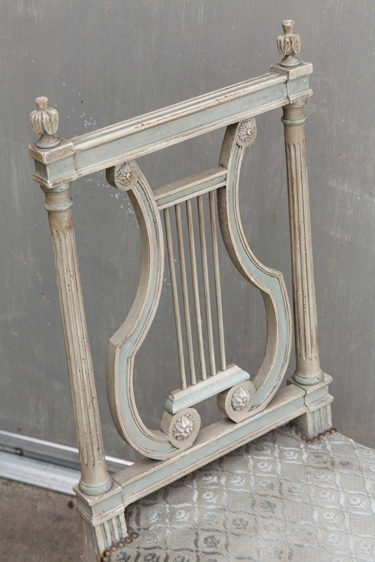 Pair of 19th Century Hand Painted and Caved Louis XVI Lyre Back Chairs ...