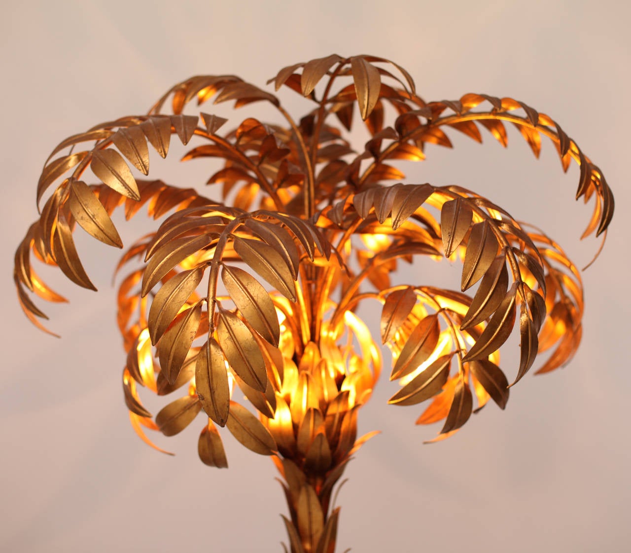 Pair of Huge Gilt Metal Palm Tree Floor Lamps by Hans Kögl at 1stDibs