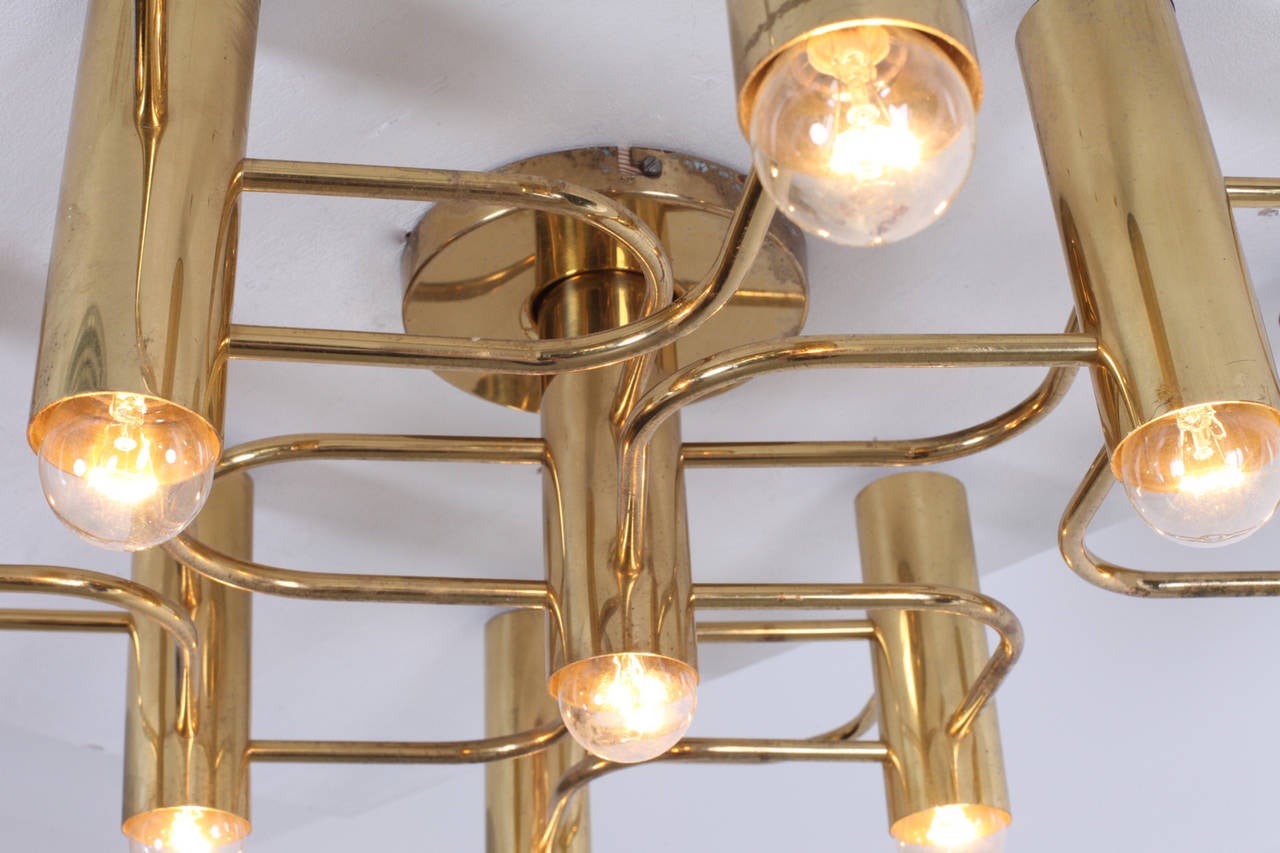 Brass Nine-Light Flush Mount Wall or Ceiling Lamp by Leola at 1stDibs