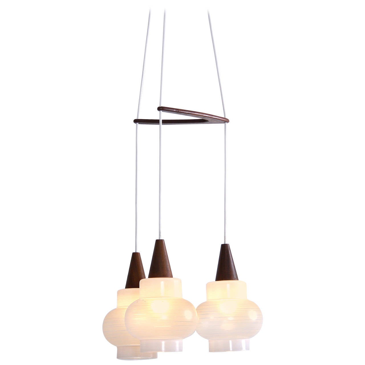 Rispal Three Glass Shade Pendant Lamp, France, 1950s at 1stDibs