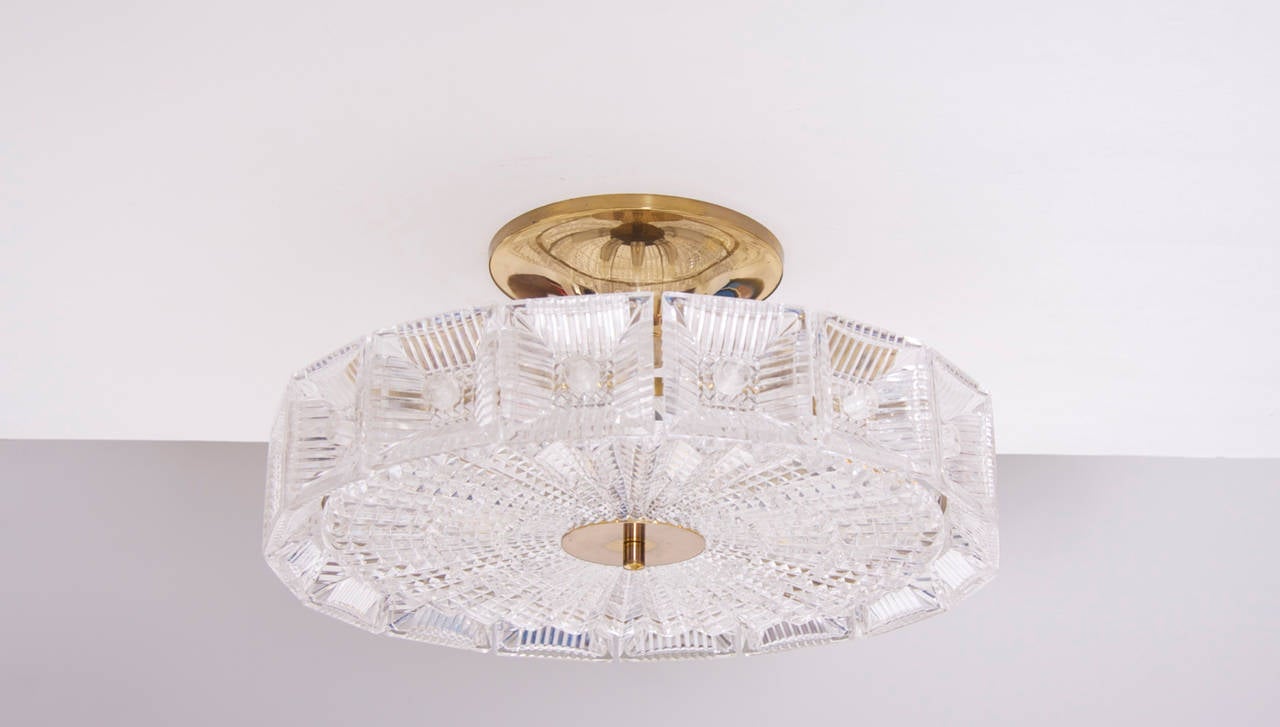 Carl Fagerlund for Orrefors Crystal Disc Flush Mount Lamp at 1stDibs