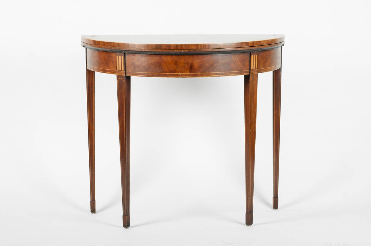 Antique Inlaid Demilune / Game Table at 1stDibs