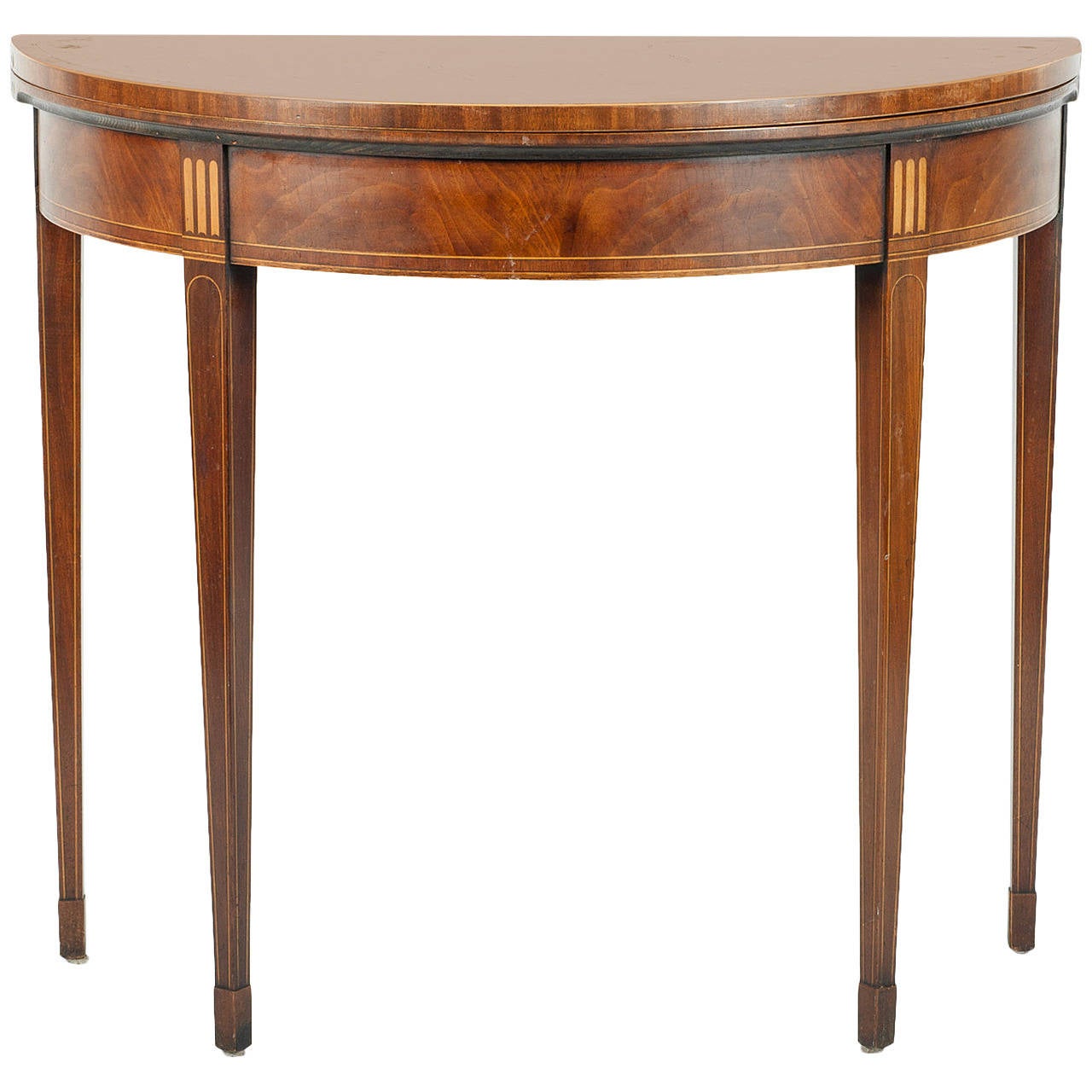 Antique Inlaid Demilune / Game Table at 1stDibs
