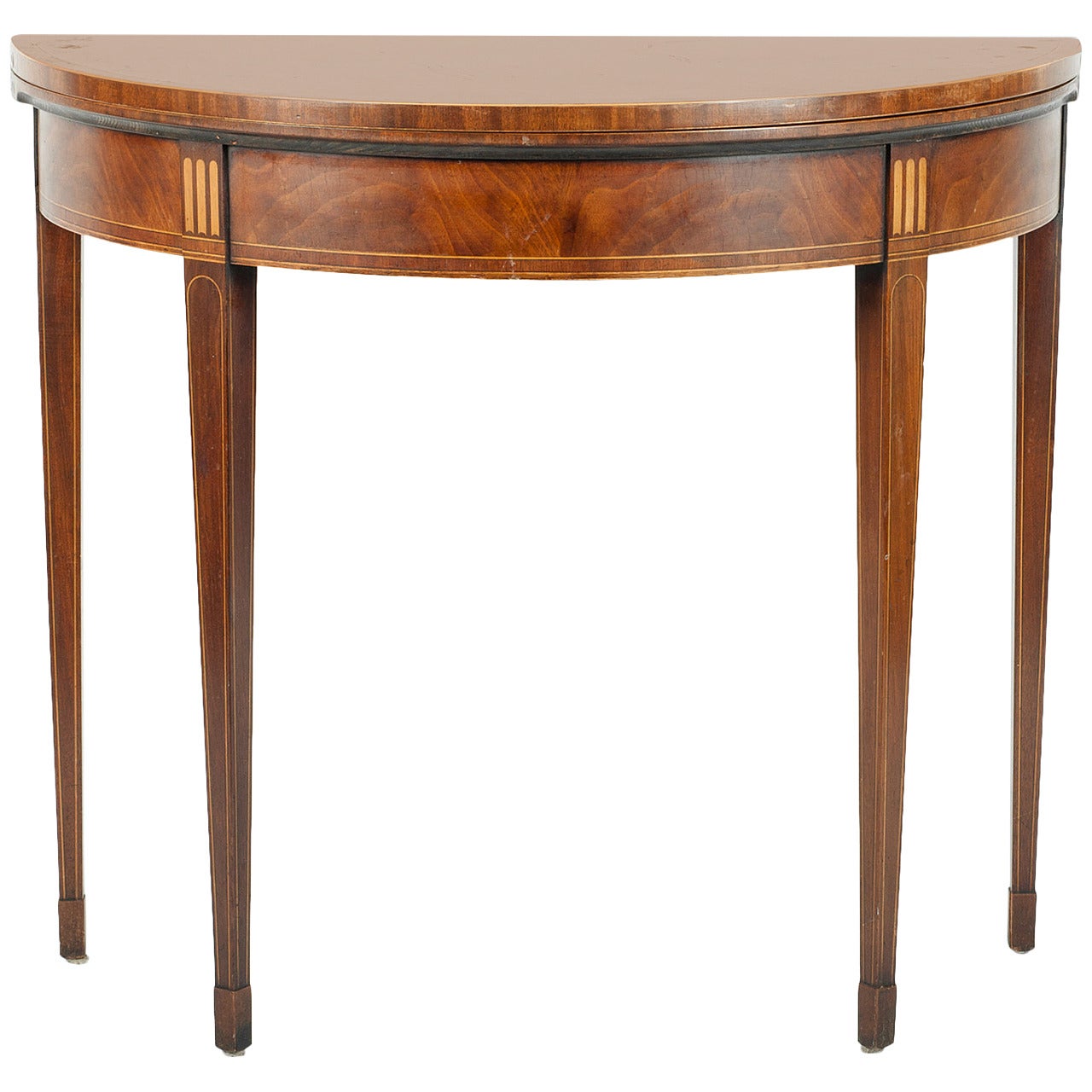 Antique Inlaid Demilune / Game Table at 1stDibs