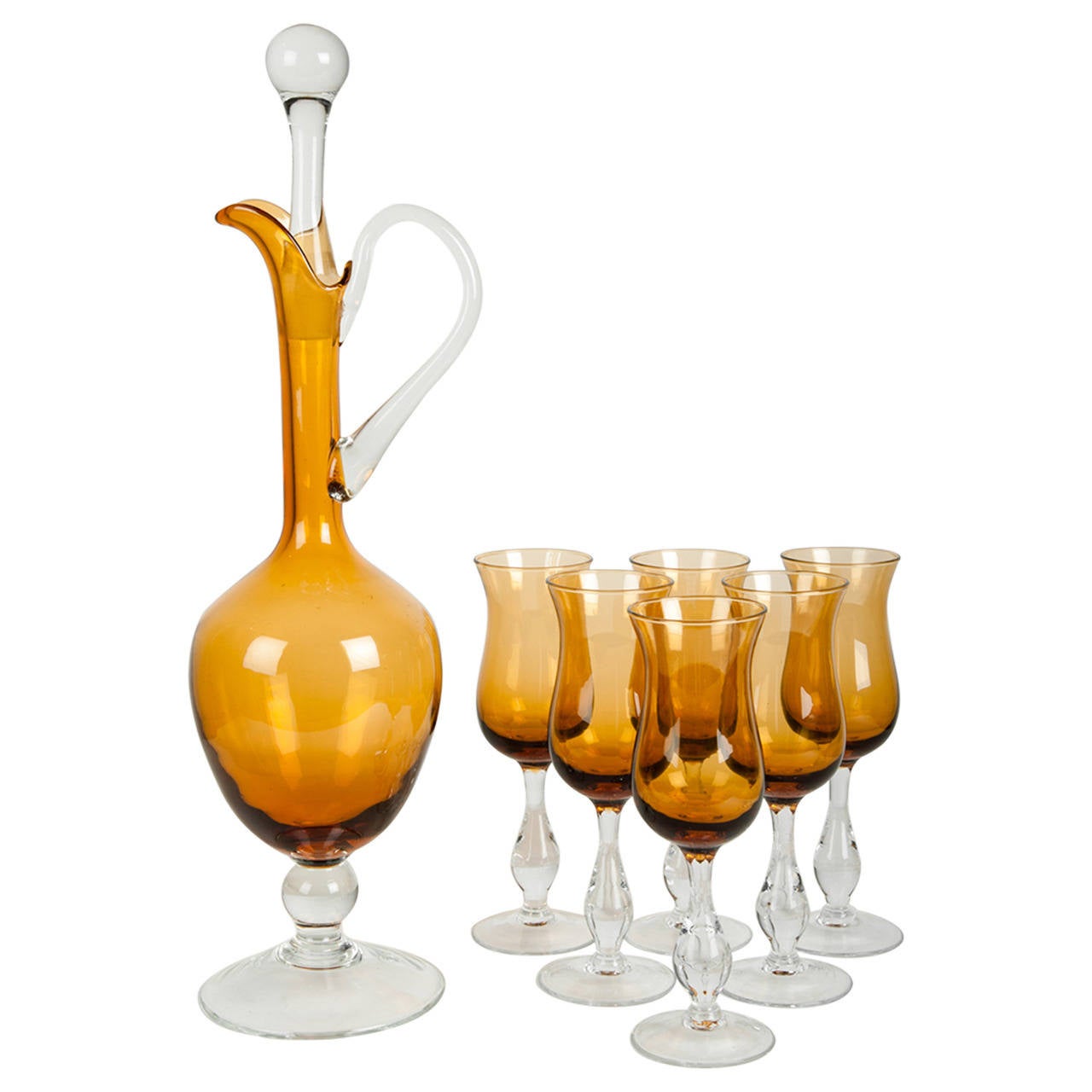 French Vintage Amber Color Decanter Set at 1stDibs