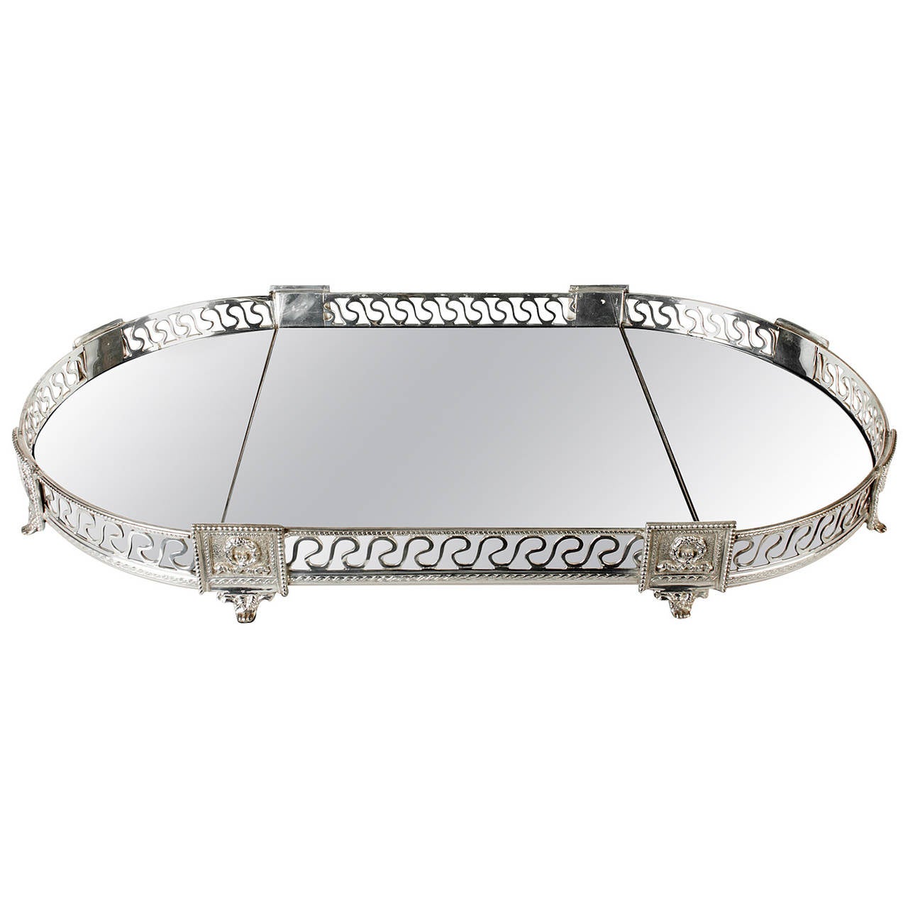 Vintage Silver Plate Mirrored Centerpiece Display For Sale at 1stDibs