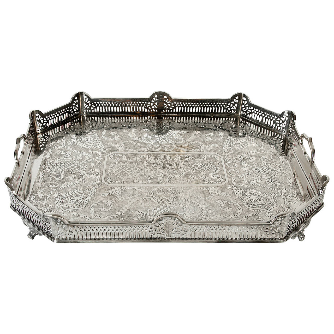Vintage Silver Plate Gallery Tray at 1stDibs
