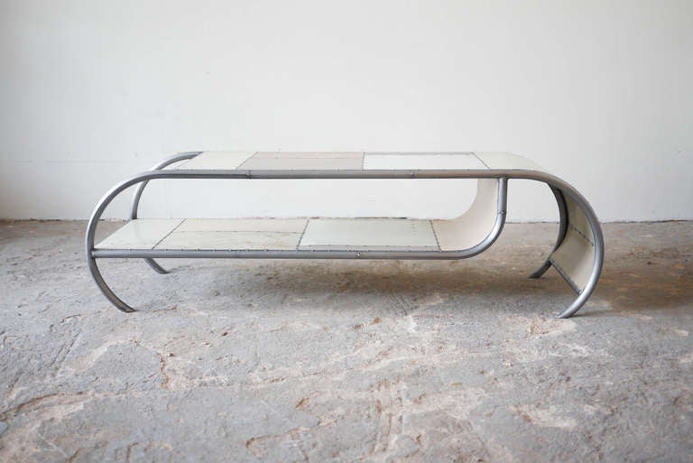 Two-Tier Beige Scrap Metal Coffee Table at 1stdibs