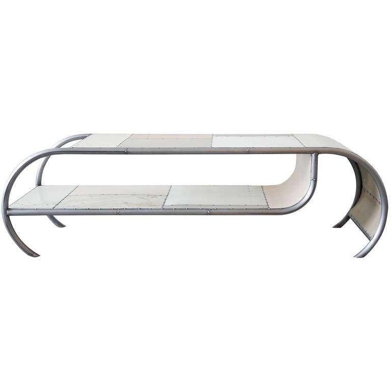 Two-Tier Beige Scrap Metal Coffee Table at 1stdibs