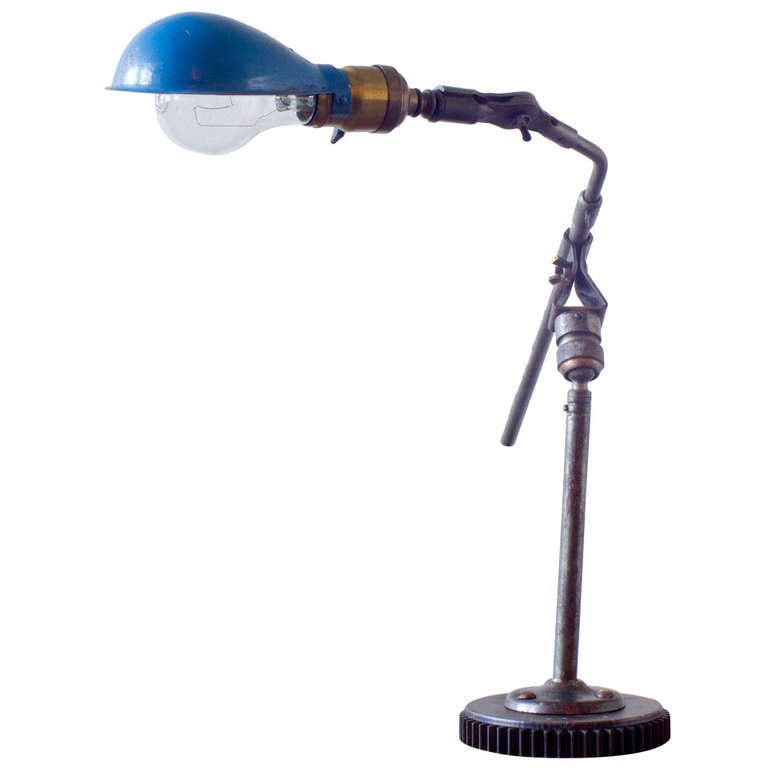 Blue Articulating Industrial Table Lamp at 1stDibs