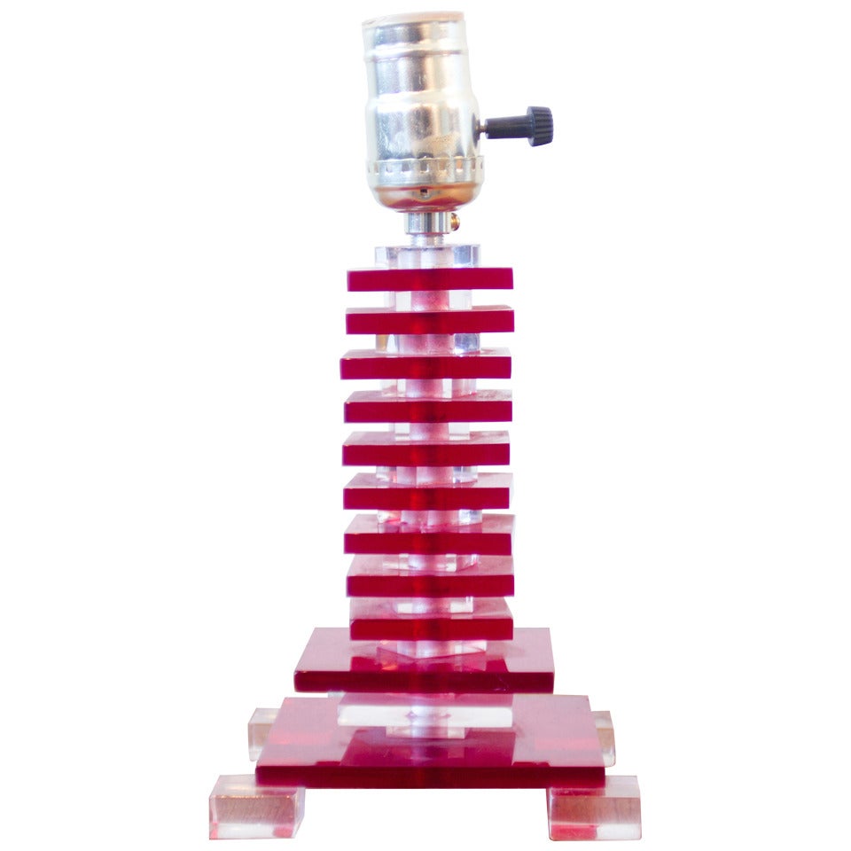 Art Deco Red Lucite Lamp at 1stDibs