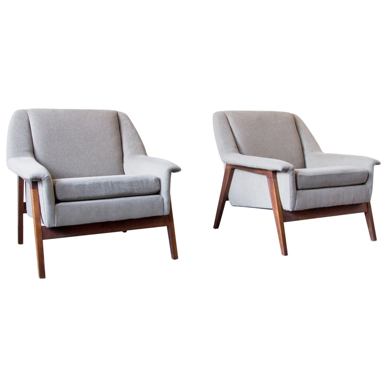 Walnut Upholstered Club Chairs at 1stDibs