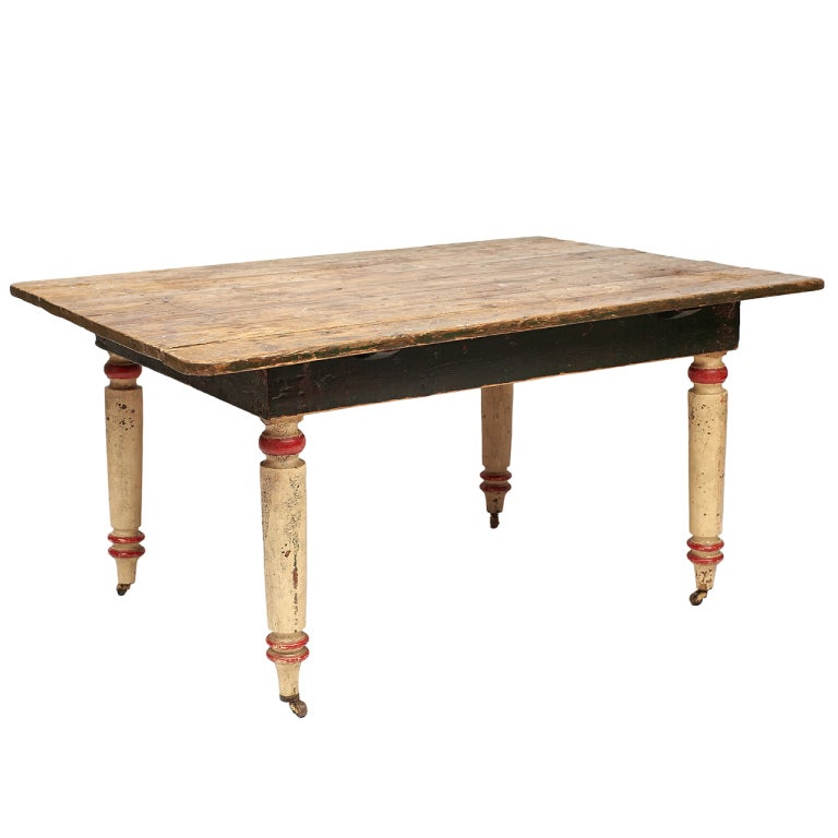 19th-Century Painted Folk Art Farm Table at 1stDibs