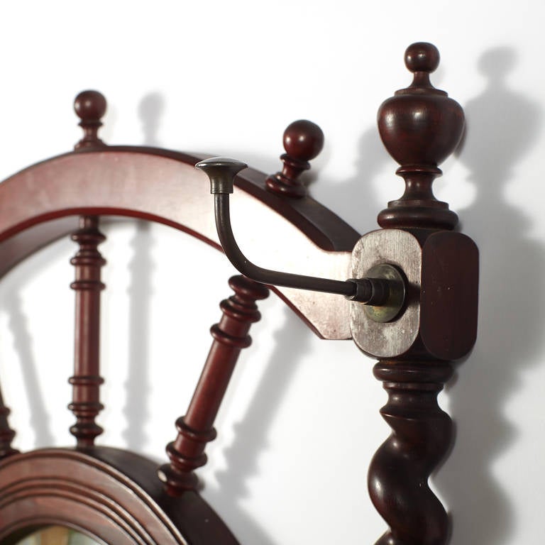Nautical Spindle Mirror with Hooks at 1stDibs
