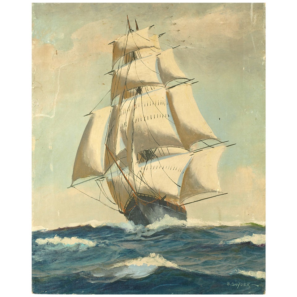 Nautical Impressionism Frigate Painting at 1stDibs