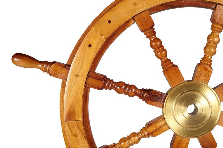 Nautical Hardwood and Brass Ship's Wheel at 1stDibs