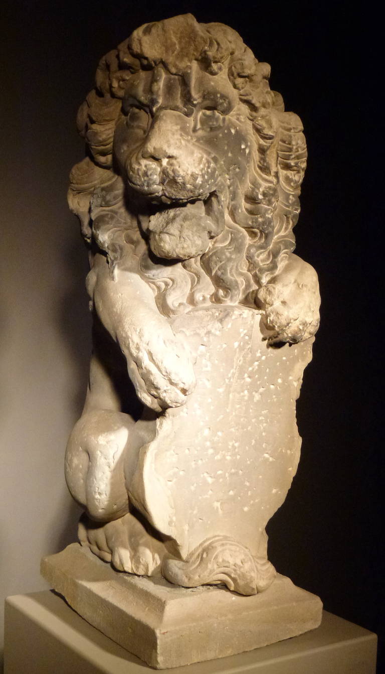 Pair of Large 17th Century Sandstone Lions at 1stDibs