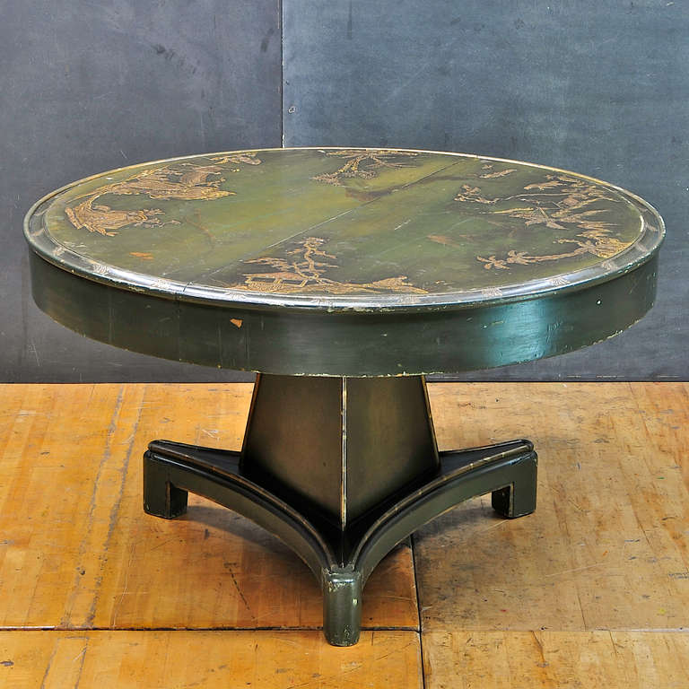 20th Century Green Chinoiserie Relief Painted Pedestal Dining Table at ...