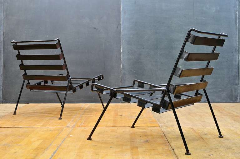 Unknown Craftsman One-Off Rod and Belt Steel Lounge Chairs at 1stDibs