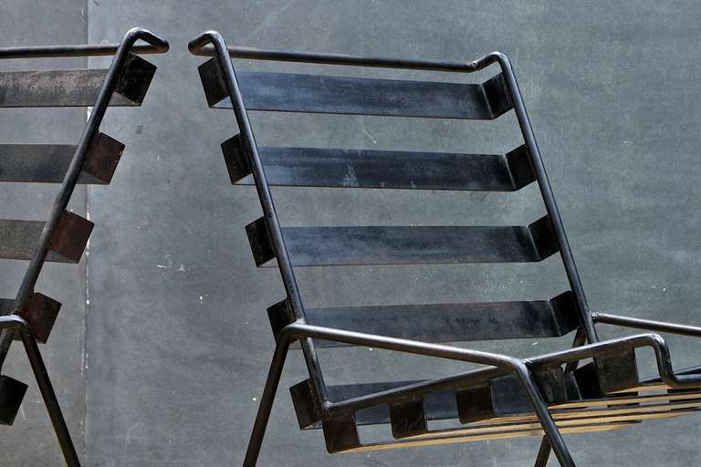 Unknown Craftsman One-Off Rod and Belt Steel Lounge Chairs at 1stDibs