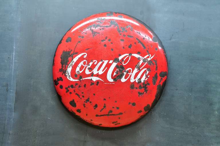 Monumental Salvaged Porcelain Coca Cola Button Sign at 1stdibs