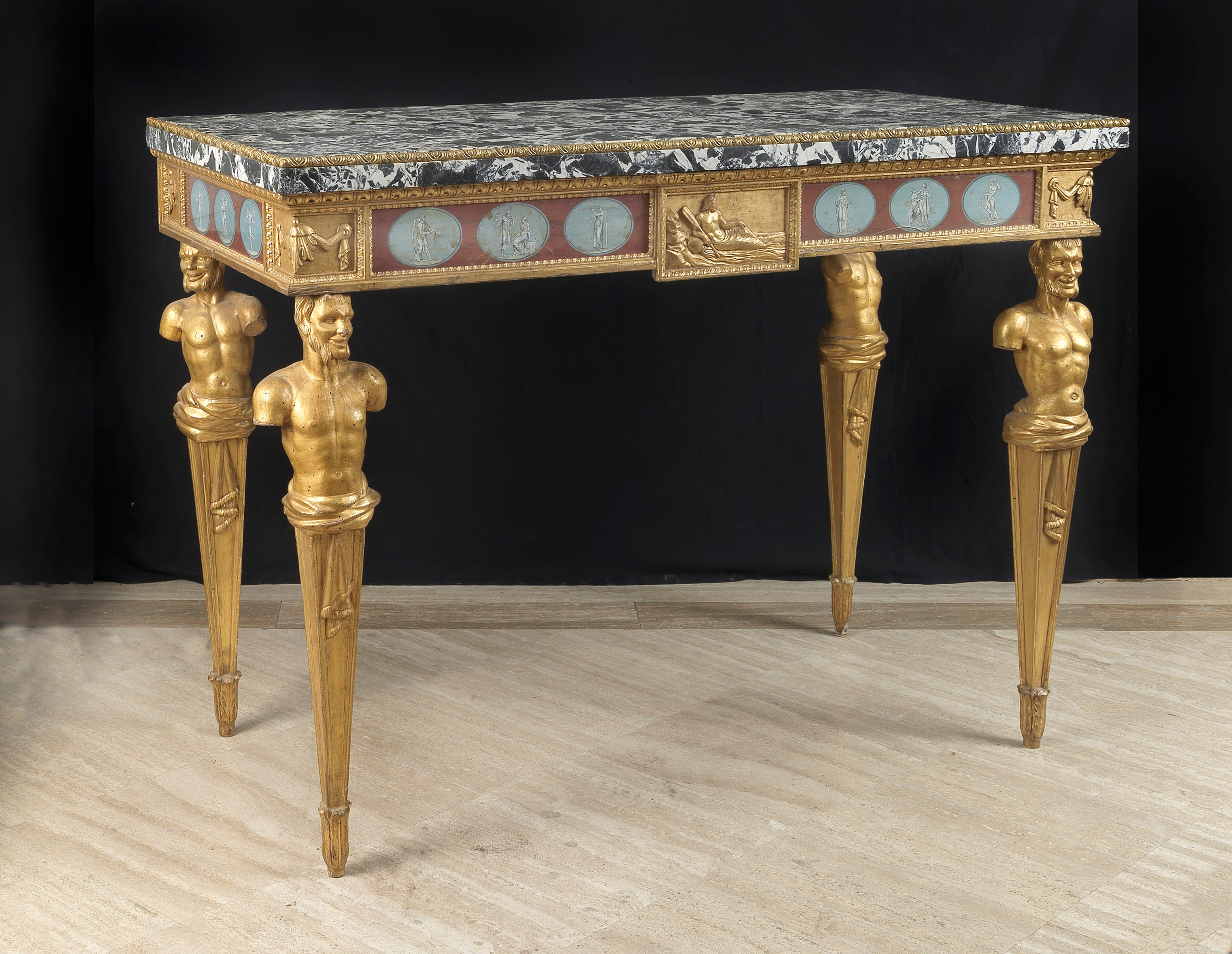 Very Fine Pair of Roman Painted and Giltwood Console Tables at 1stDibs