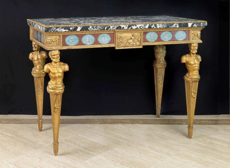 Very Fine Pair of Roman Painted and Giltwood Console Tables at 1stDibs