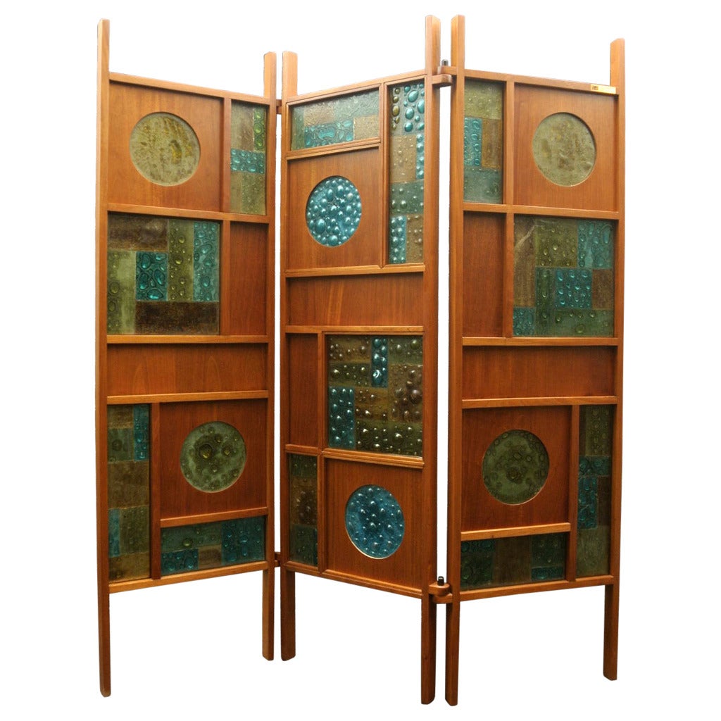 Mexican Hand Blown Glass Folding Screen For Sale at 1stDibs