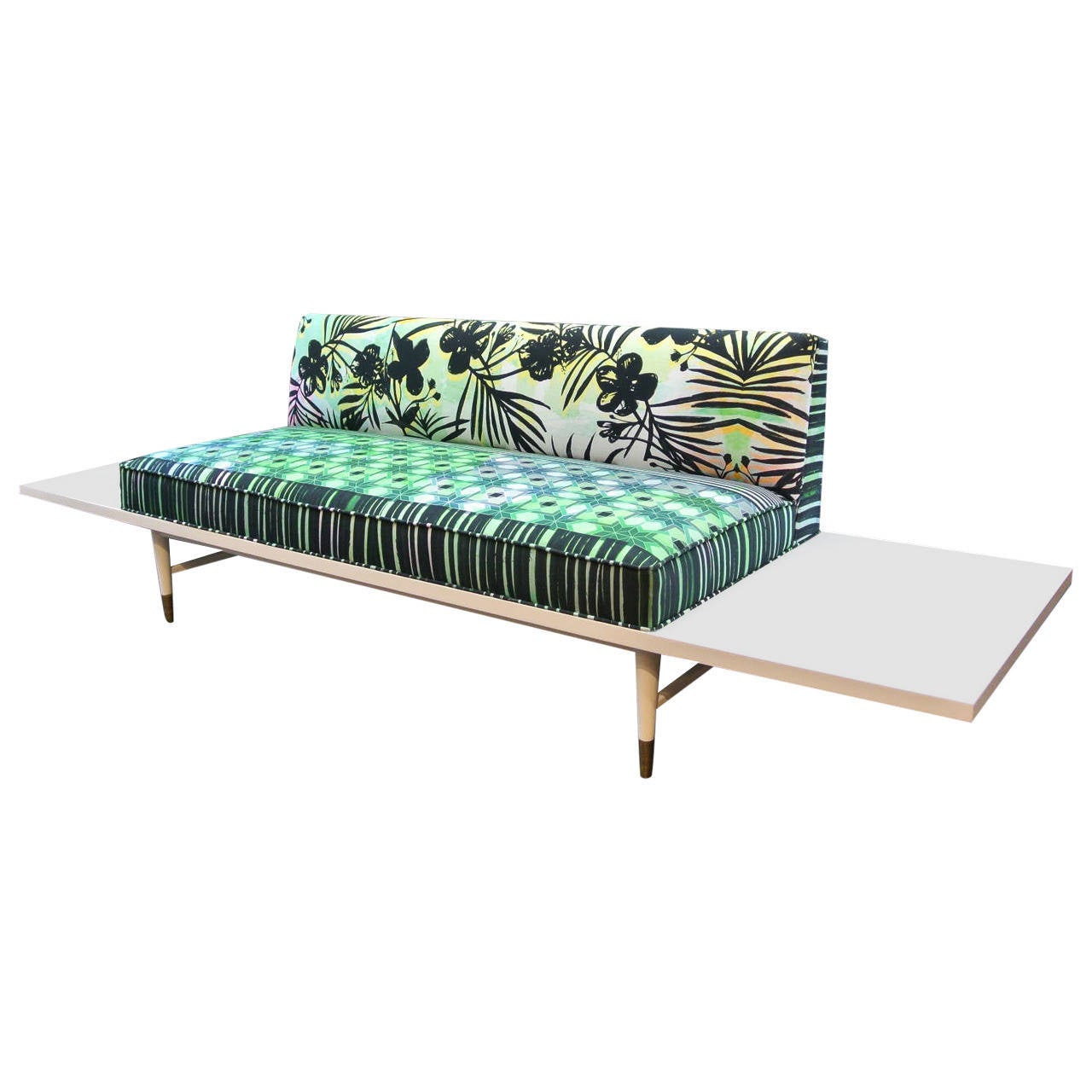 1950s Mahogany Bench with Olga Piedrahita Fabric at 1stDibs