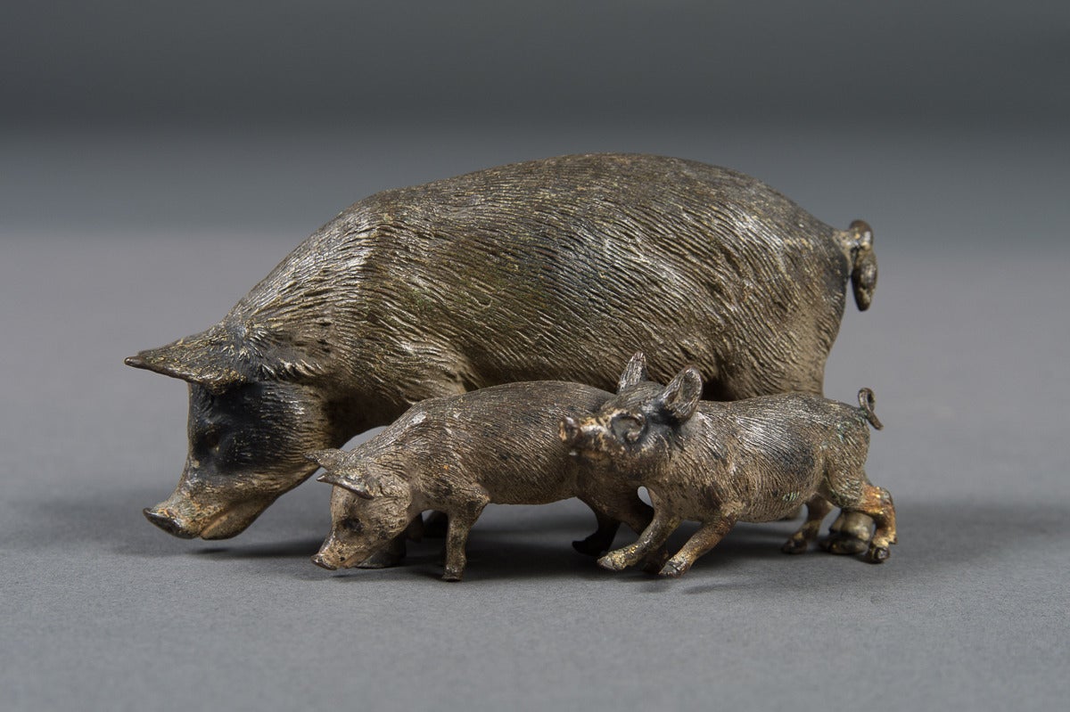Antique Vienna Bronze Figure of a Pig With Her Children For Sale at 1stdibs