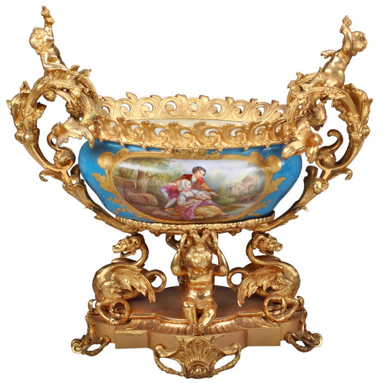 French Sevres Porcelain Gilt Bronze Mounted Centerpiece For Sale at 1stdibs