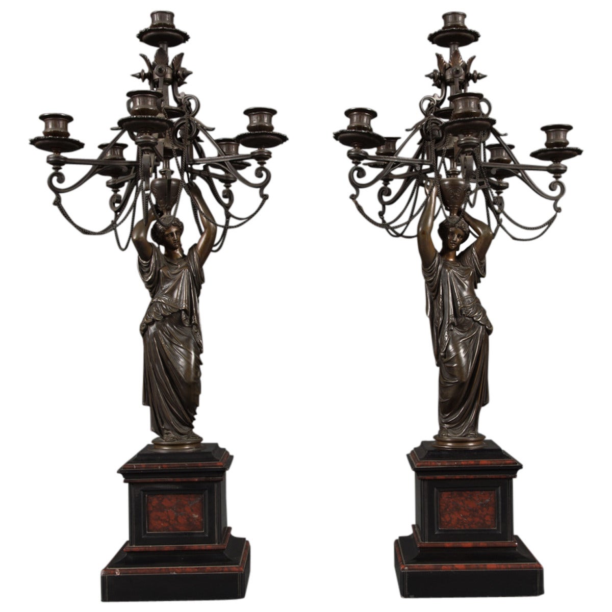 Pair of French Antique Victorian Six-Branch Figural Candelabras at 1stDibs