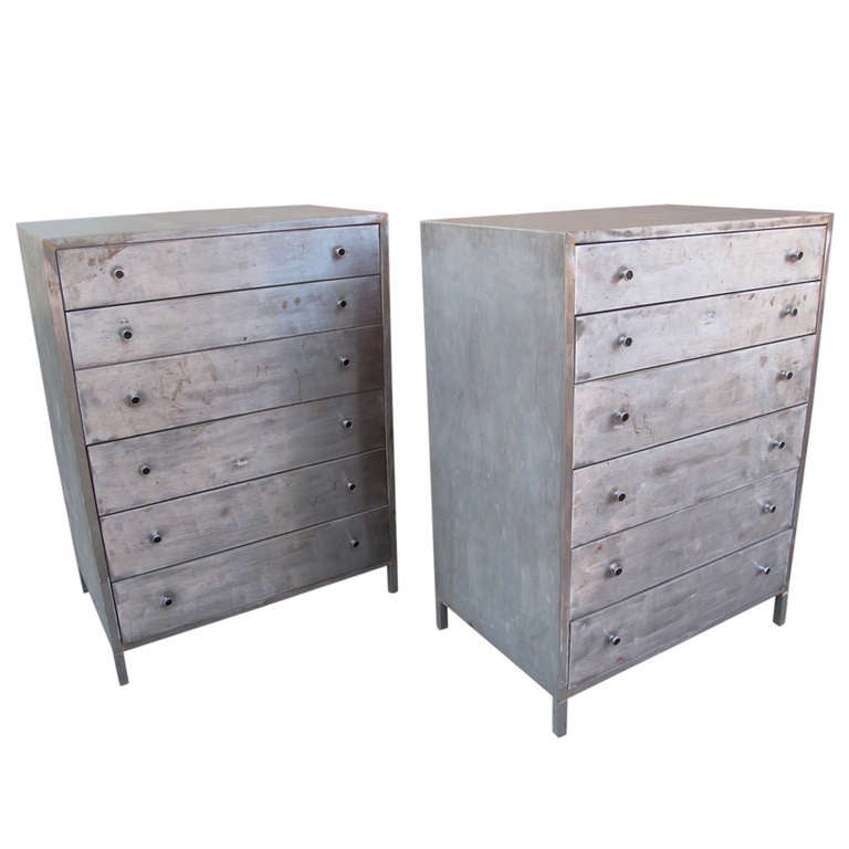 Pair of Industrial Stripped Steel Dressers at 1stDibs