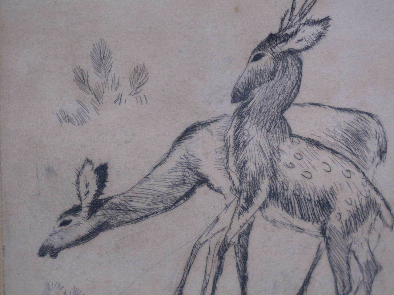 Anne Goldthwaite Deer Etching For Sale at 1stDibs