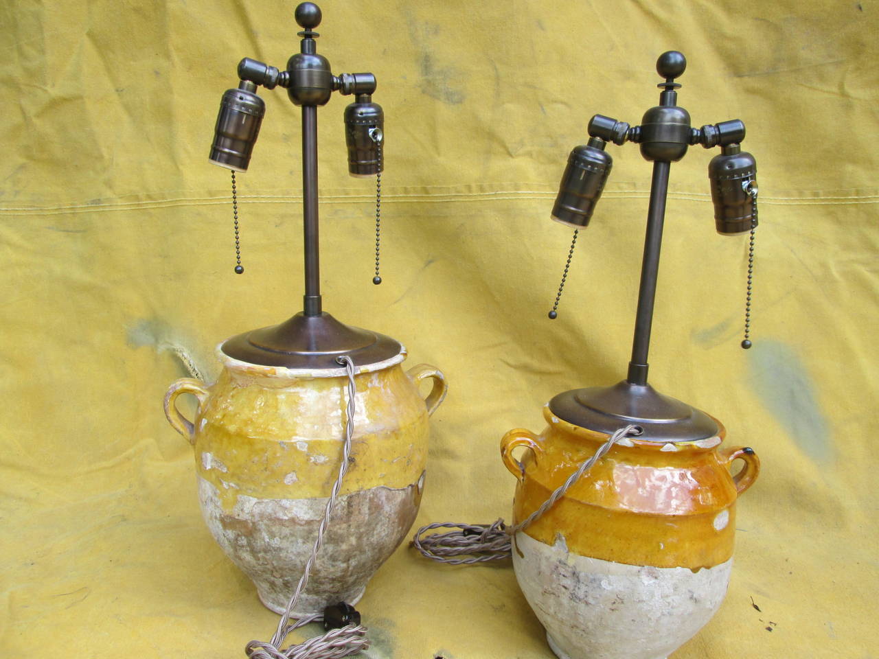 Pair of Small Pots Converted to Lamps at 1stDibs
