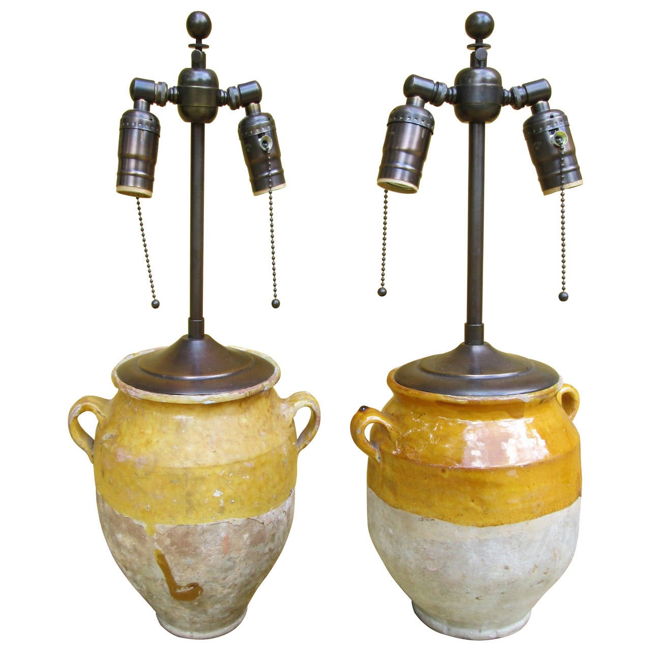 Pair of Small Pots Converted to Lamps at 1stDibs