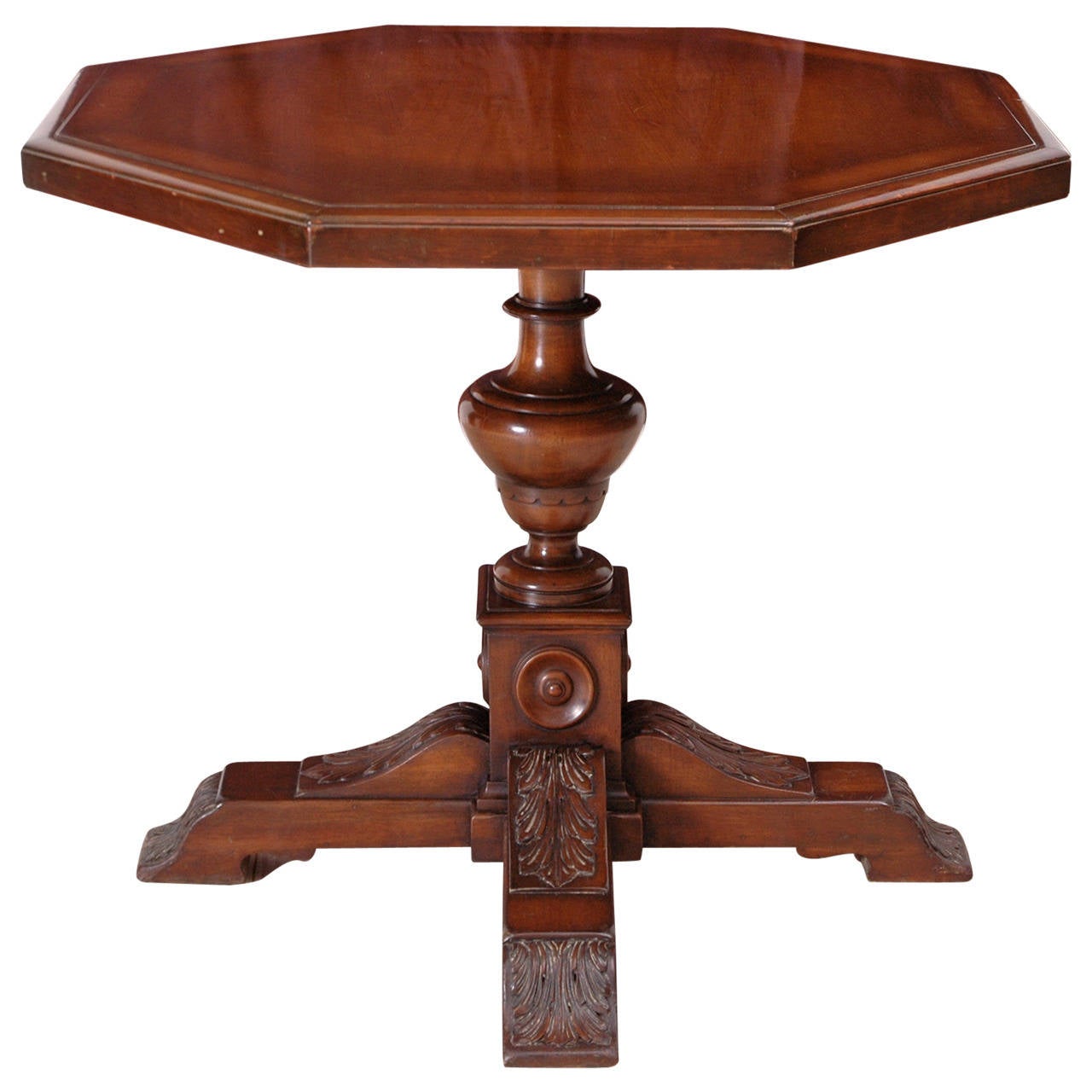 Neo-Renaissance Octagonal Table in Walnut with Acanthus Carved Center ...