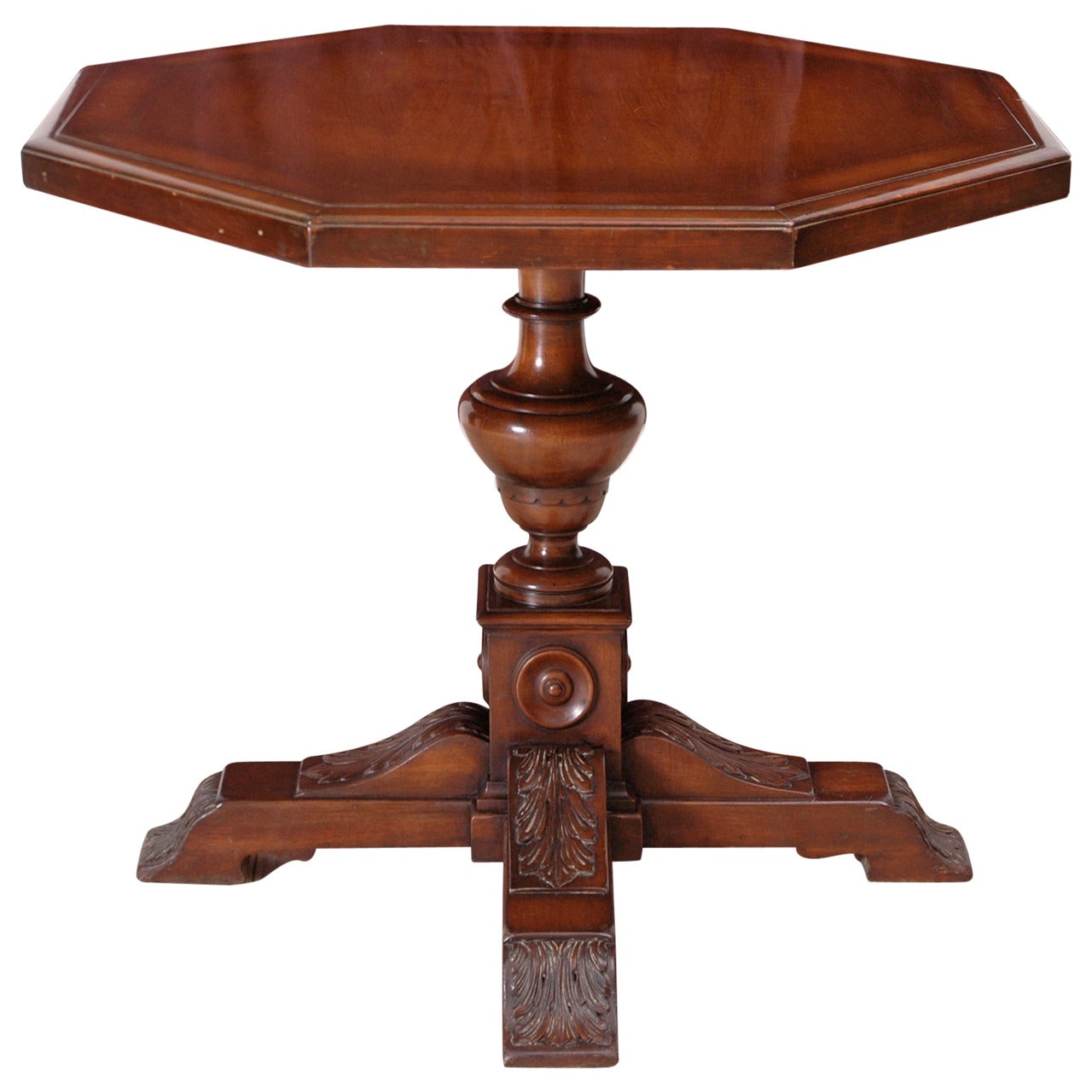 Neo-Renaissance Octagonal Table in Walnut with Acanthus Carved Center ...