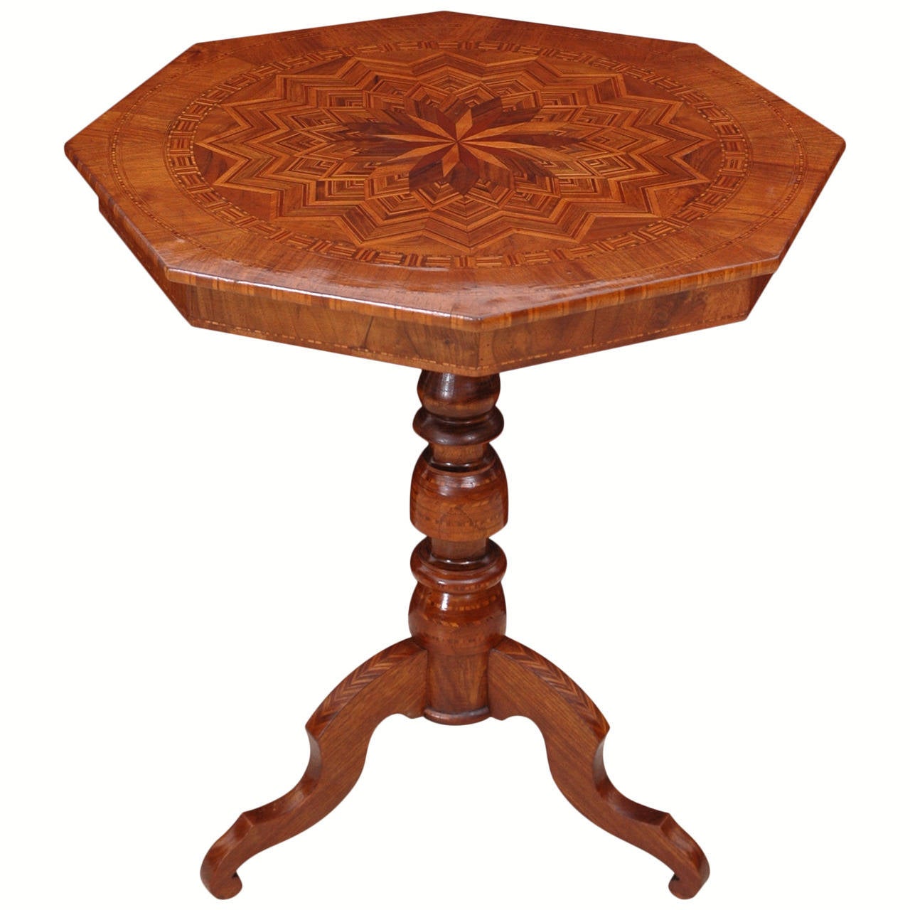 Italian Octagonal Walnut Marquetry Table with Tripod Center Pedestal at ...
