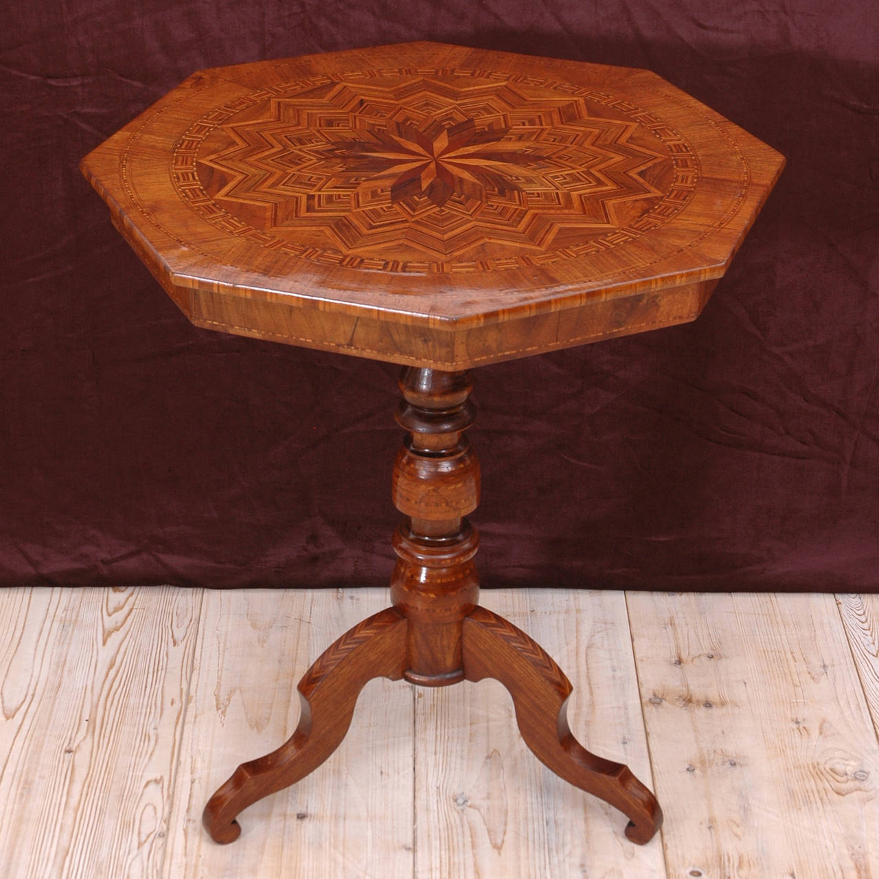 Italian Octagonal Walnut Marquetry Table with Tripod Center Pedestal at ...