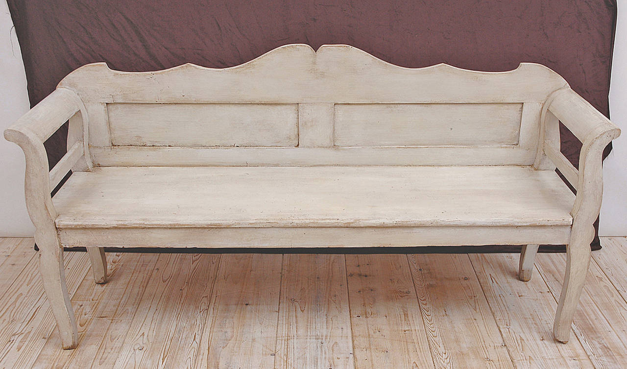 Austrian Bench with Gustavian White Grey Paint, circa 1840 at 1stDibs