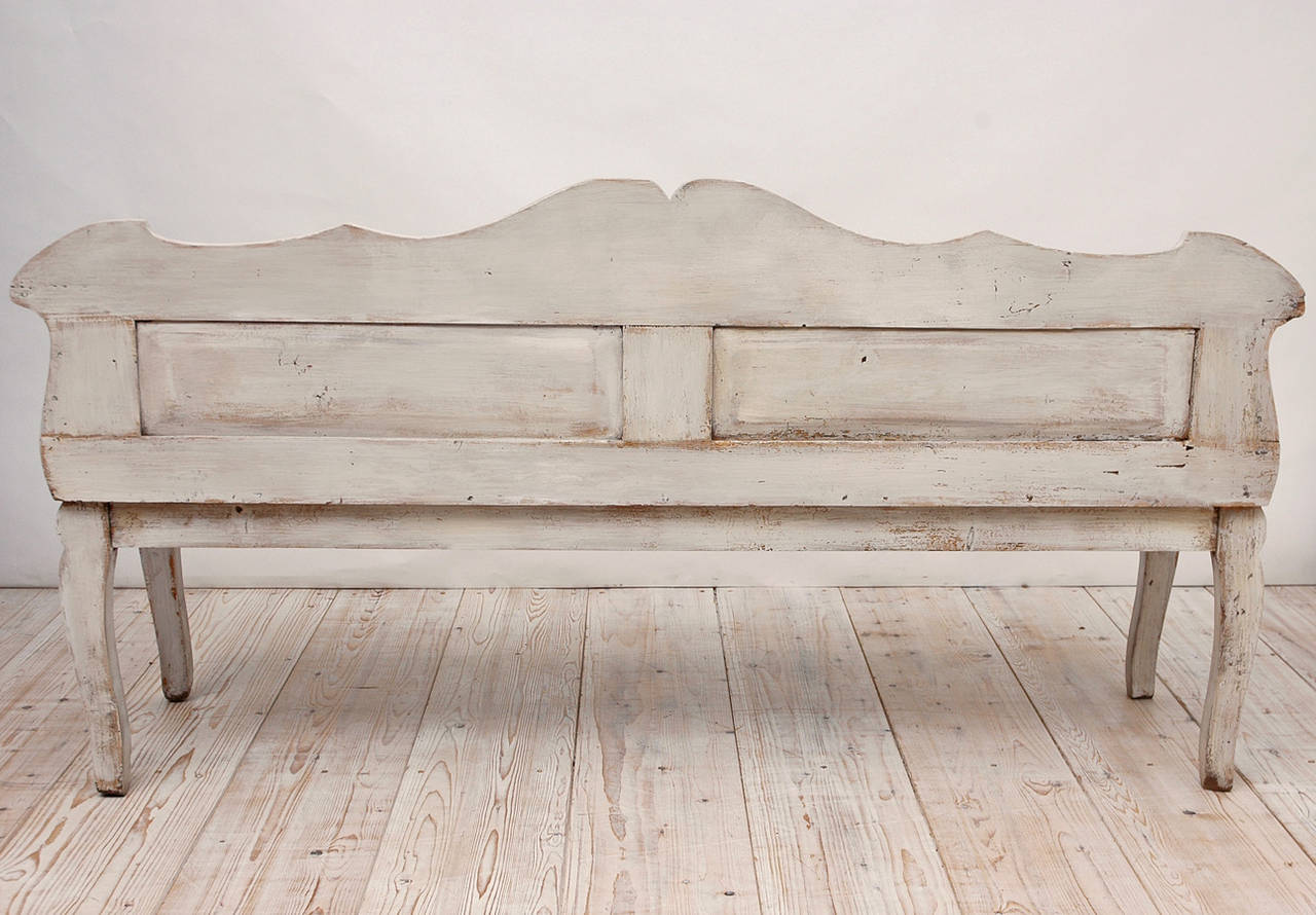 Austrian Bench with Gustavian White Grey Paint, circa 1840 at 1stDibs