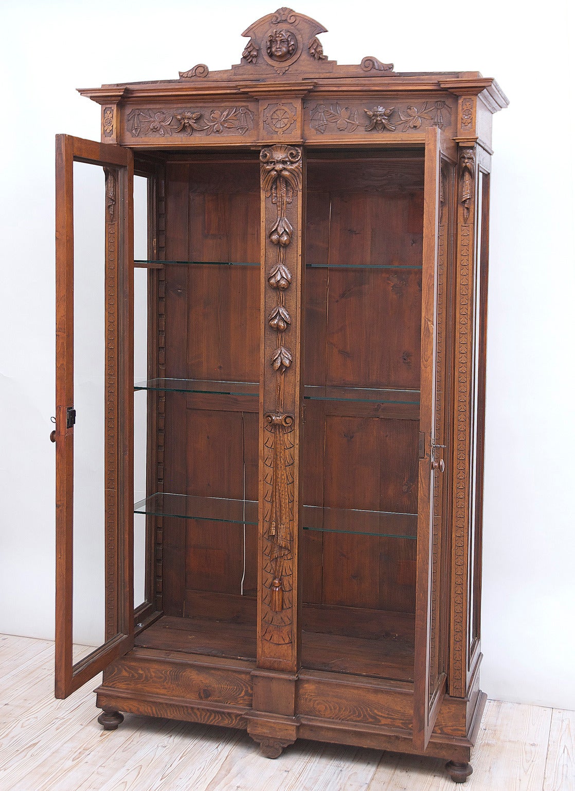 Flemish Renaissance Style Bookcase Vitrine in Walnut, Belgium, c. 1890 ...