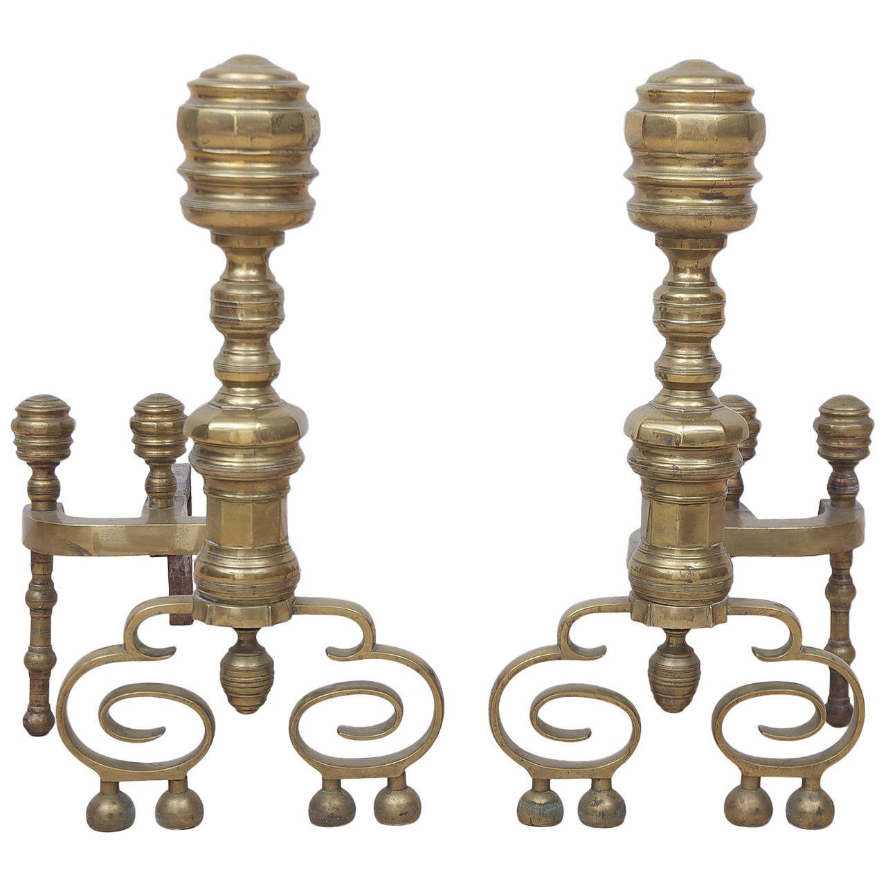 Pair of American Federal Brass Andirons at 1stDibs