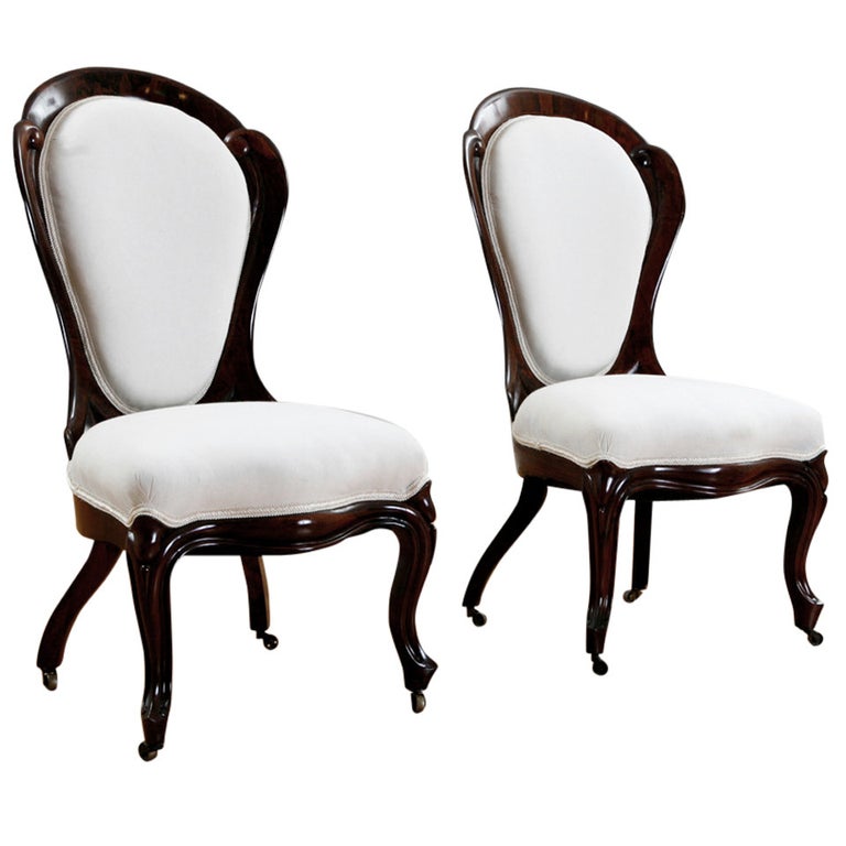 Pair of Rosewood Salon Chairs w/ Upholstery by John Henry Belter, circa ...